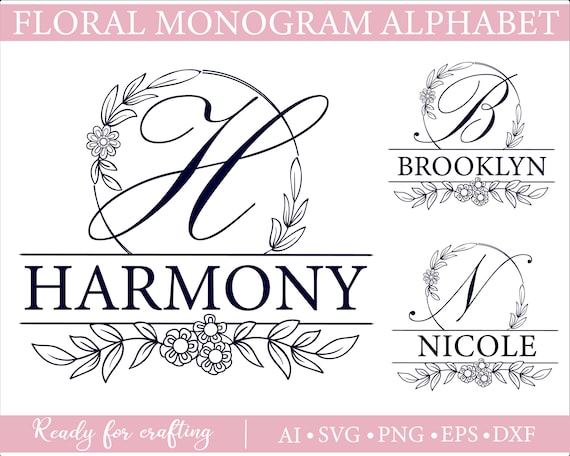 Flourish Split Monogram Letters Svg Floral Monogram Frame | Etsy