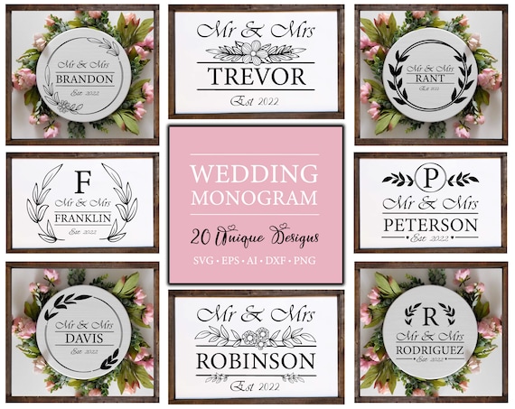 Wedding Monogram Frame Svg Mr and Mrs Svg Svg Files for | Etsy