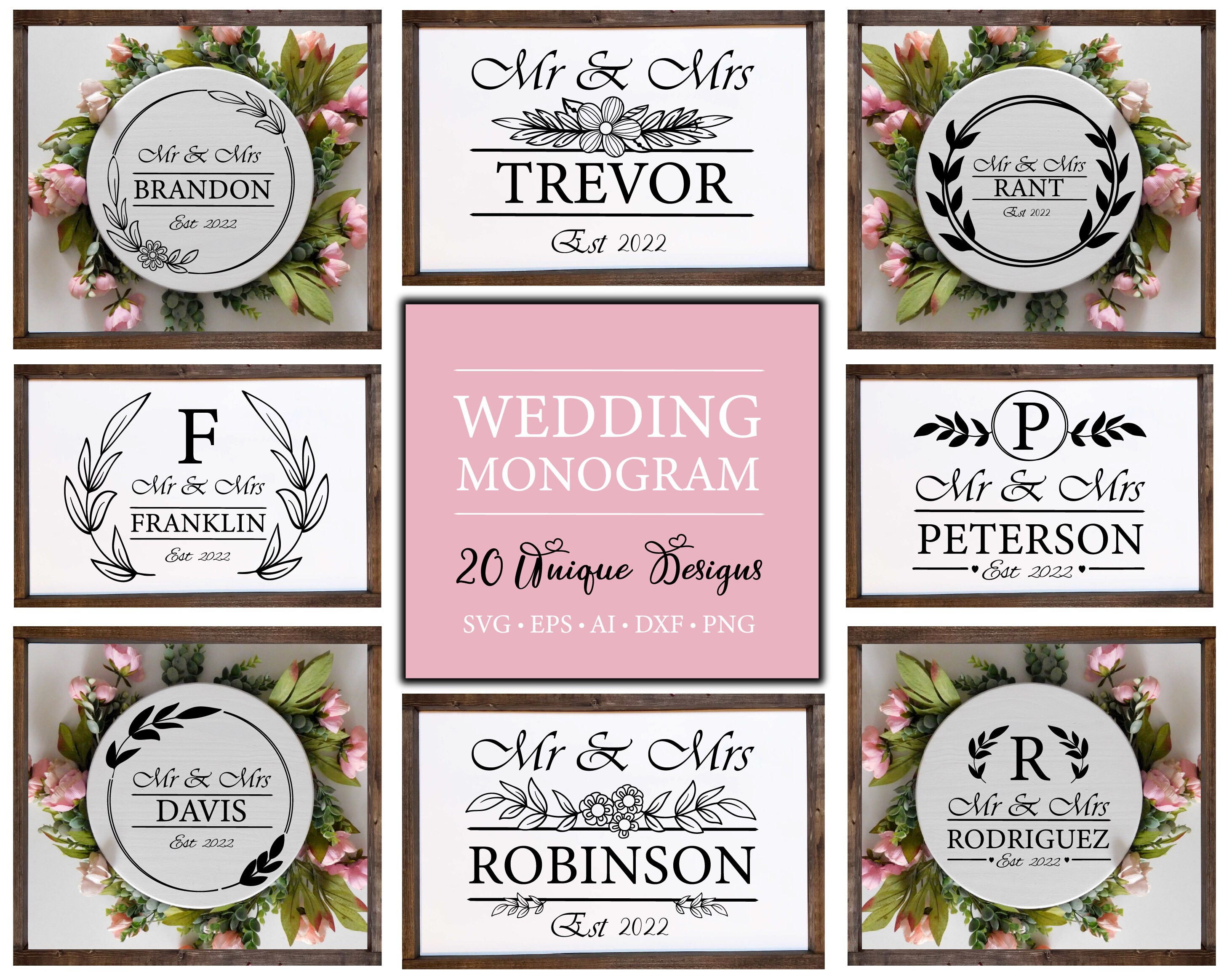 Wedding Monogram Frame Svg Mr and Mrs Svg Svg Files for | Etsy