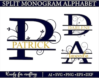 Flourish Split Monogram Letters Svg, Monogram Alphabet, Svg Files for ...