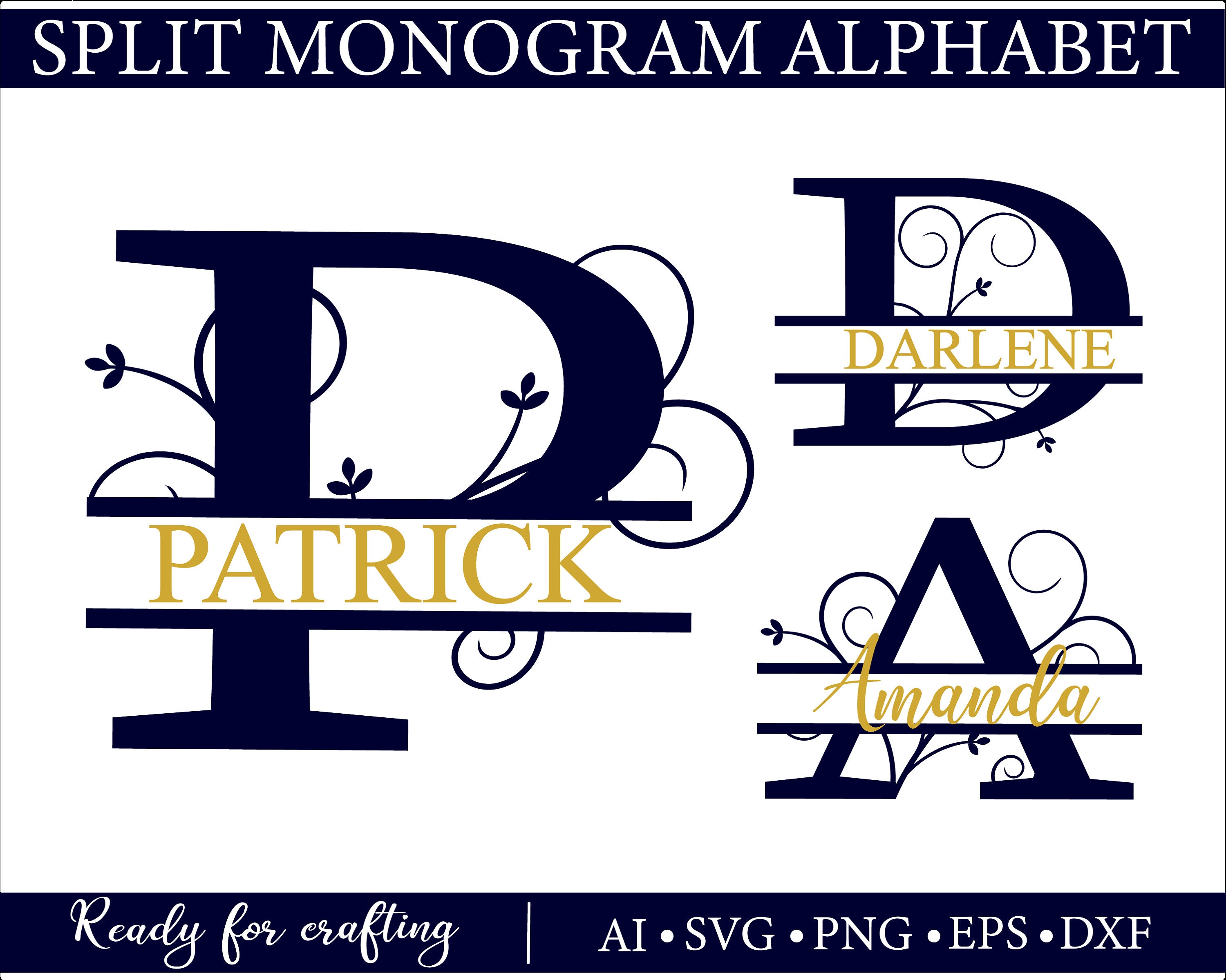 Split Monogram Svg Flourish Split Monogram Frame Alphabet - Etsy