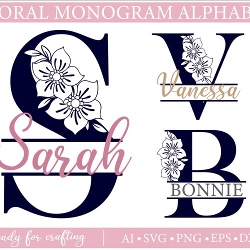 Floral Split Monogram Alphabet SVG Flower Letters Svg Flower - Etsy