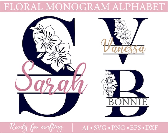 Flourish Split Monogram Letters Svg Floral Frame Alphabet | Etsy