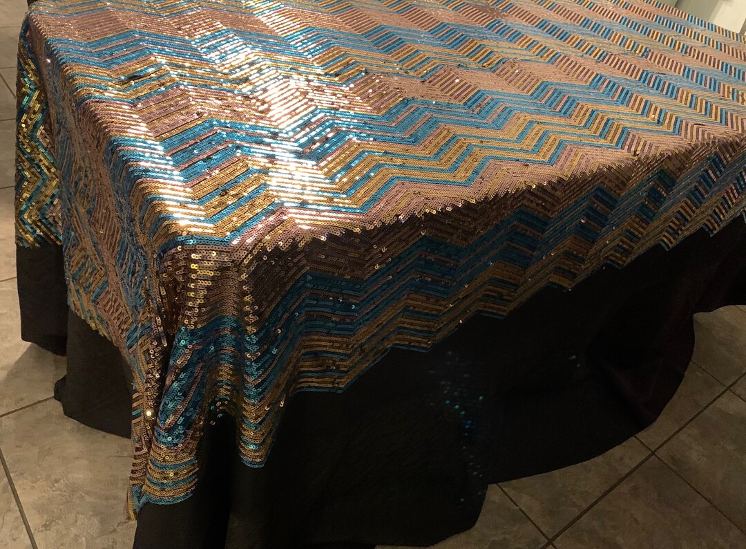 Table Cloth Overlay Set-zig Zag Glittery Table Overylay - Etsy