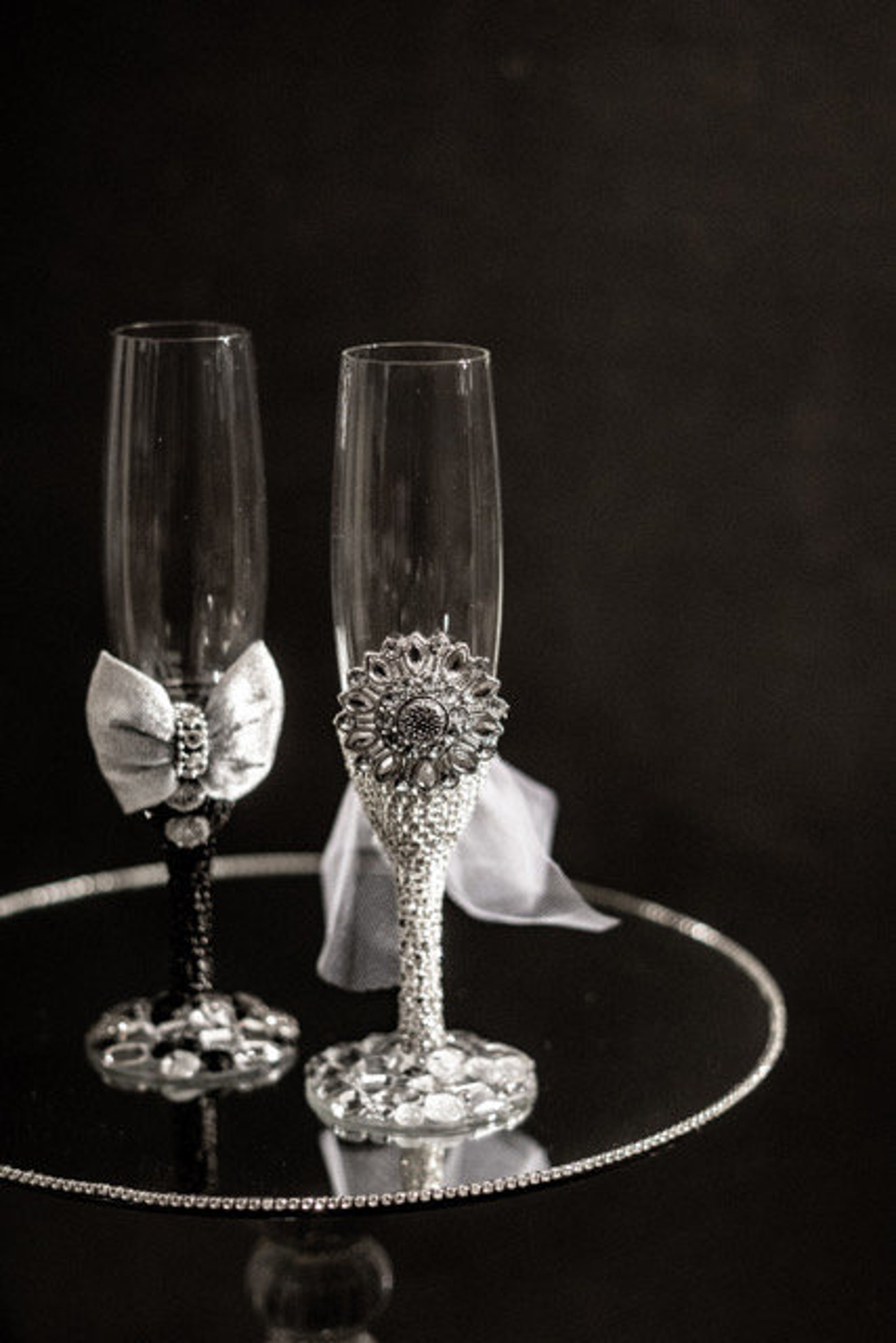 Rhinestone Toasting Flutes, Wedding Flutes, Bride and Groom Gift ...