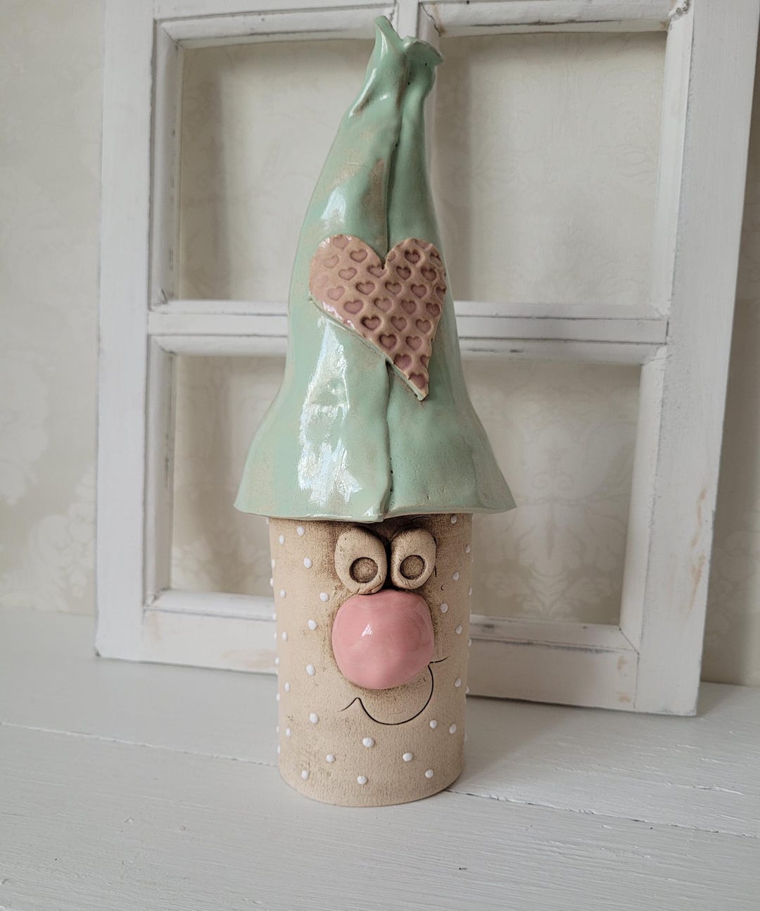 Gnome Fence Stool Dwarf Ceramic Gnome Flower Stick Ceramic Clay Pottery ...