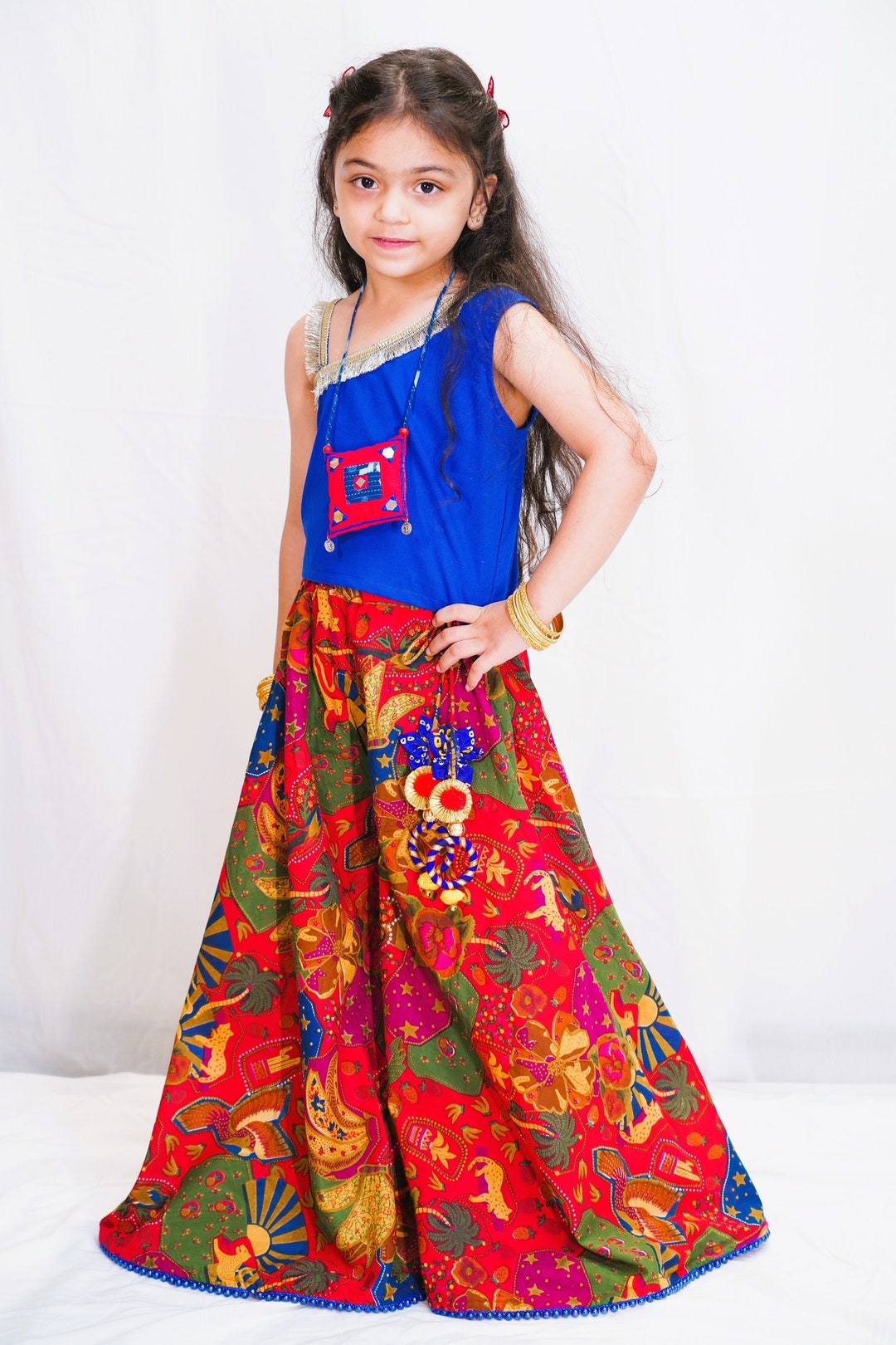 Girls Ready to Wear Pure Cotton Abstract Printed Red Flared Palazzo ...