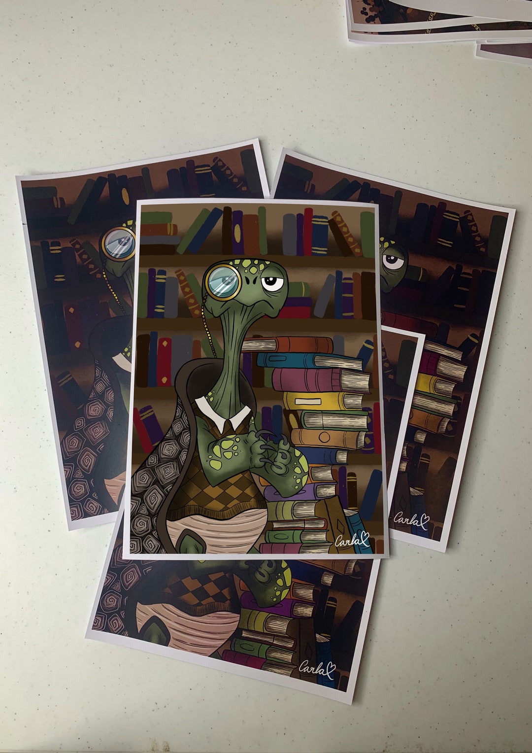 Old Cartoon Turtle With a Monocle in His Library A4 Digital Art Print ...