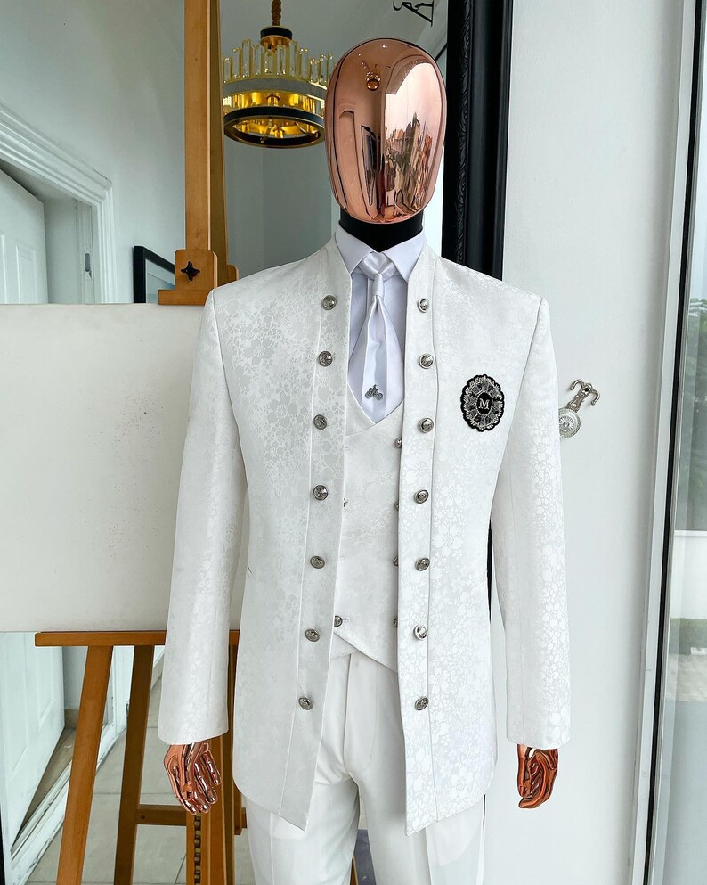 A stratosphere Ivory White Dispersed Pattern Jacquard Suit - Etsy