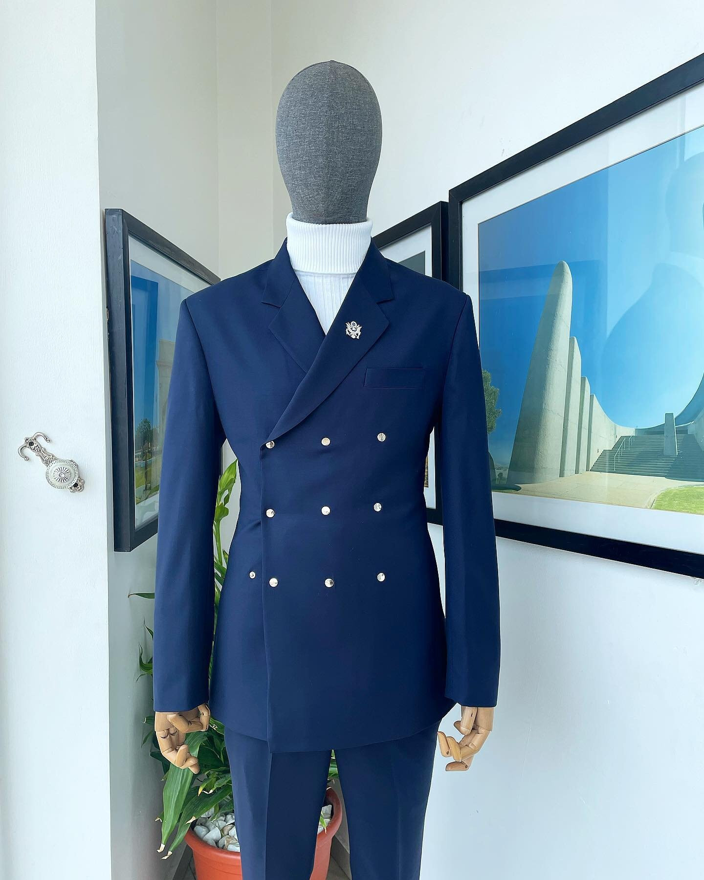 An ibiza Navy Blue, Wrap Suit With Snap Buttons Detailing & Pant ...