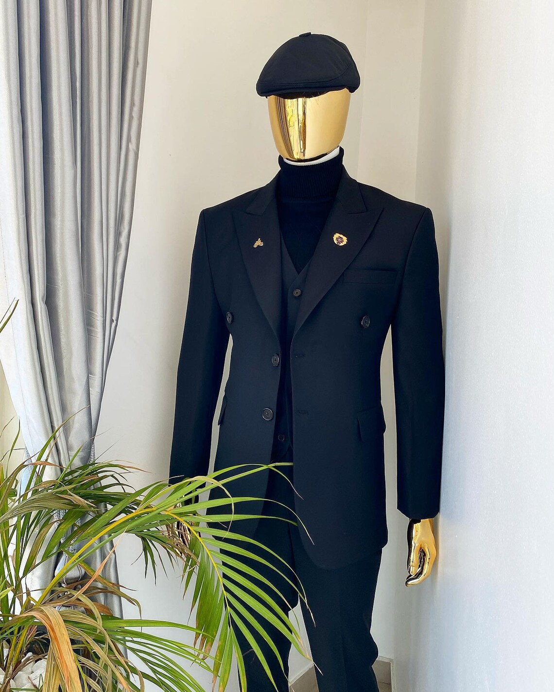 Bespoke Reloaded peaky Blinders Mens Charcoal Black Peak Lapel Suit ...