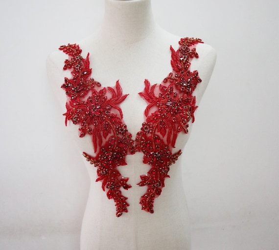 Deluxe Red Rhinestone Applique Pairs Crystal Beaded Motif - Etsy