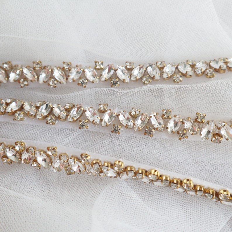 Gold Thin Rhinestone Trim Crystal Beaded Trim Rhinestone | Etsy