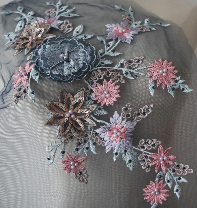 Dusty Blue Mix Colors 3D Lace Applique Light Blue 3d Flowers | Etsy