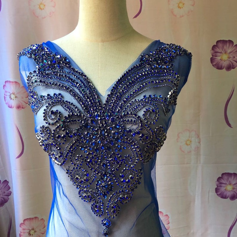 Green Bodice Rhinestone Applique V Collar Front Bodice - Etsy