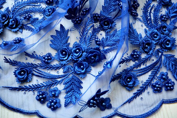 Royal blue lace fabric store