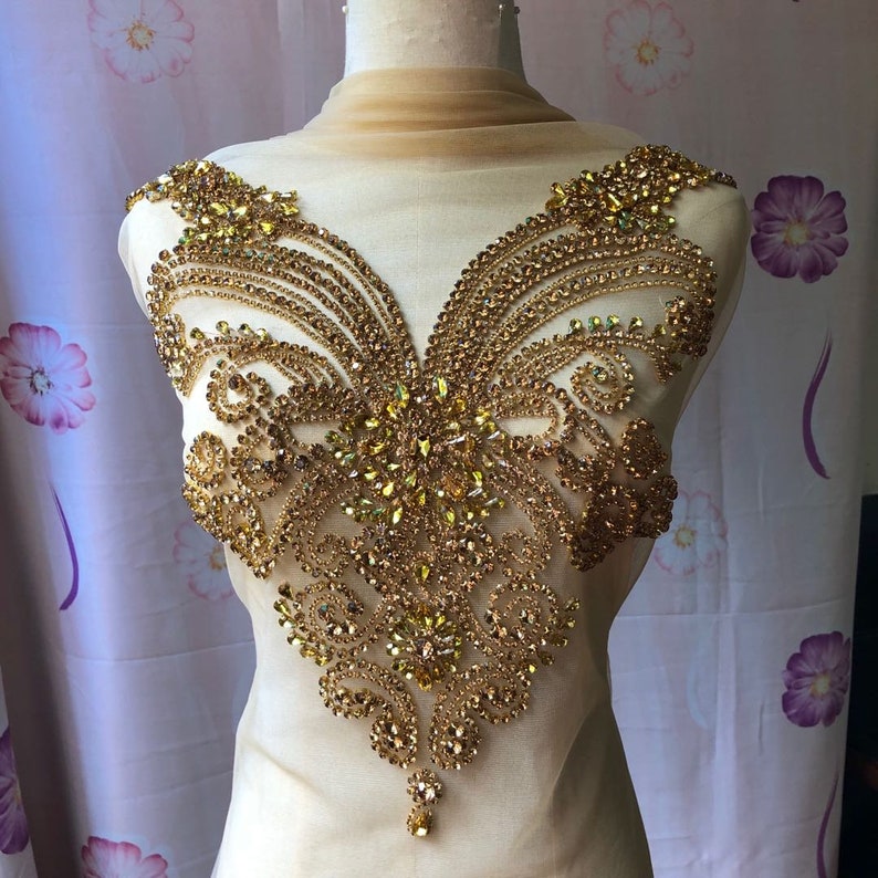 Green Bodice Rhinestone Applique V Collar Front Bodice - Etsy