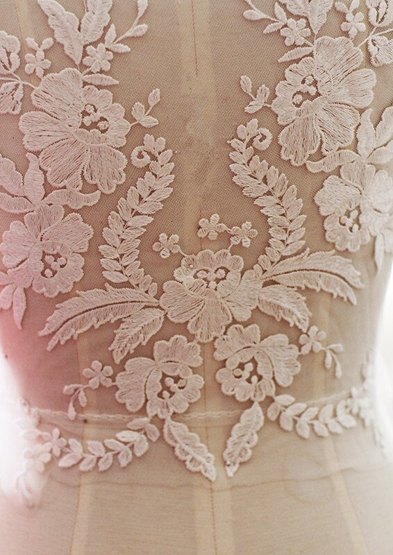 Black Embroidery Rose Lace Applique Ivory White Vintage Lace | Etsy