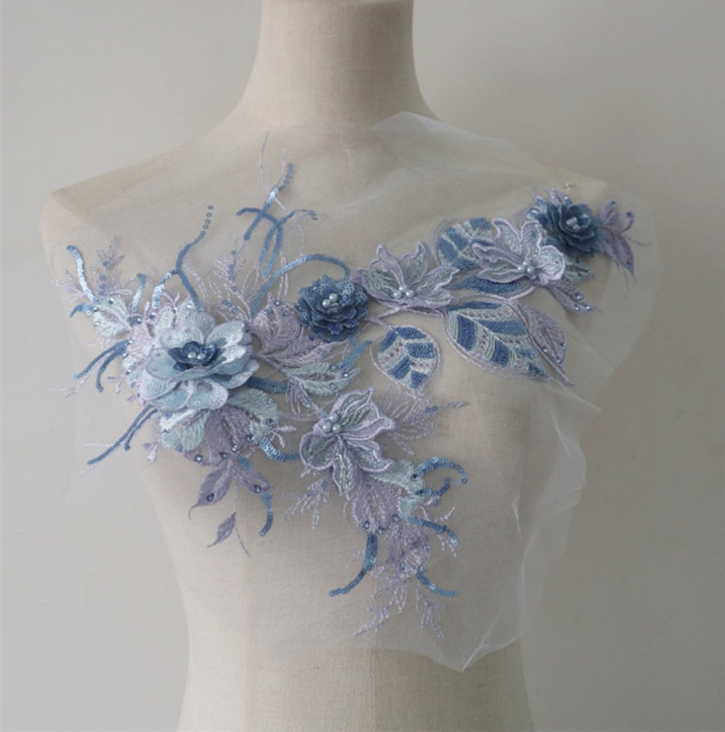 Light Blue 3D Applique 3D Flowers Lace Applique Collar - Etsy