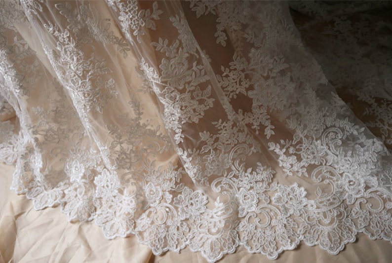 Pure White Bridal Lace Fabric Big White Embroidery Tulle Lace | Etsy