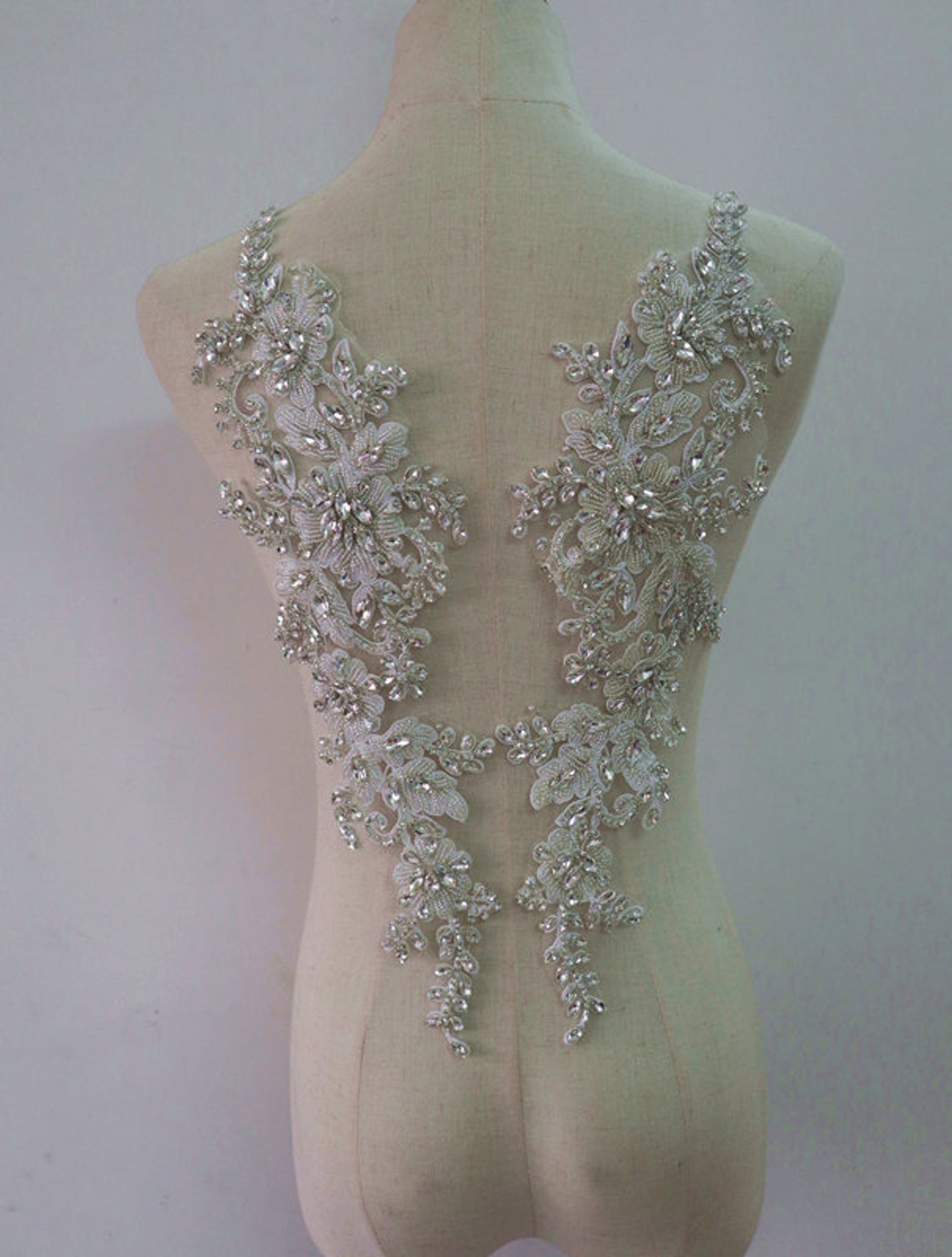 Exquisite silver rhinestone applique handmade crystal beaded | Etsy