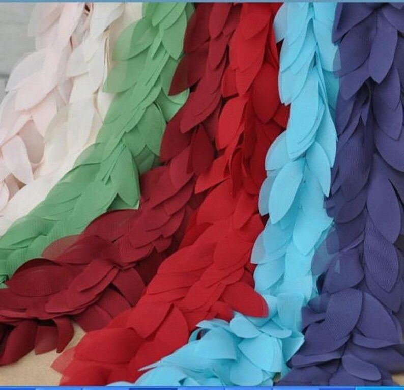 Green Leaf Pleated Chiffon Fabric Trim Delicate Lace Trim | Etsy