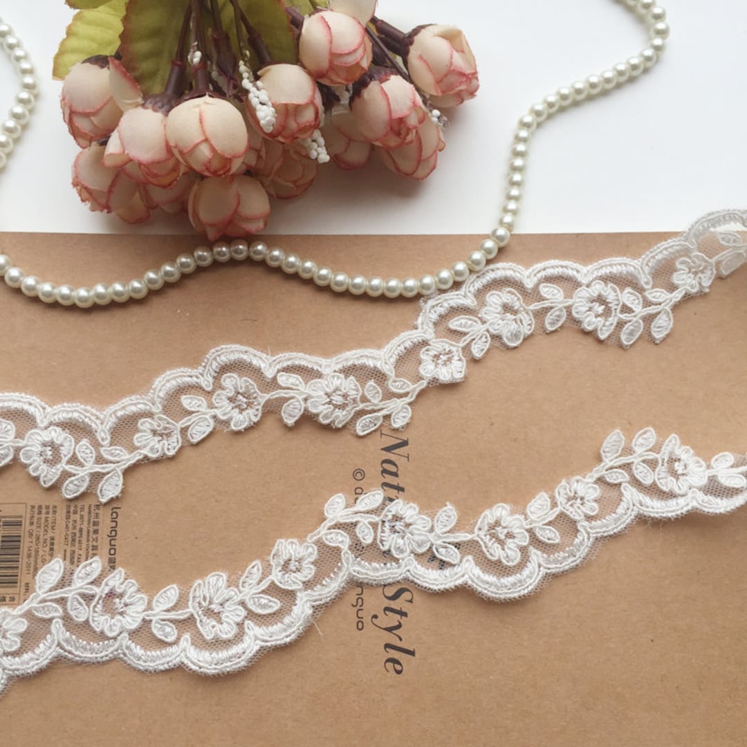 Stunning Thin Lace Trim, Alencon Floral Motif Lace Applique for Bridal ...