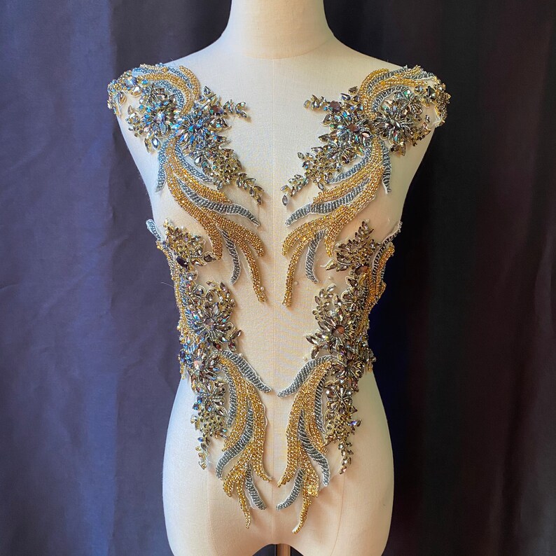 Lake Blue Rhinestone Applique 3d Crystal Beaded Motif Lace - Etsy