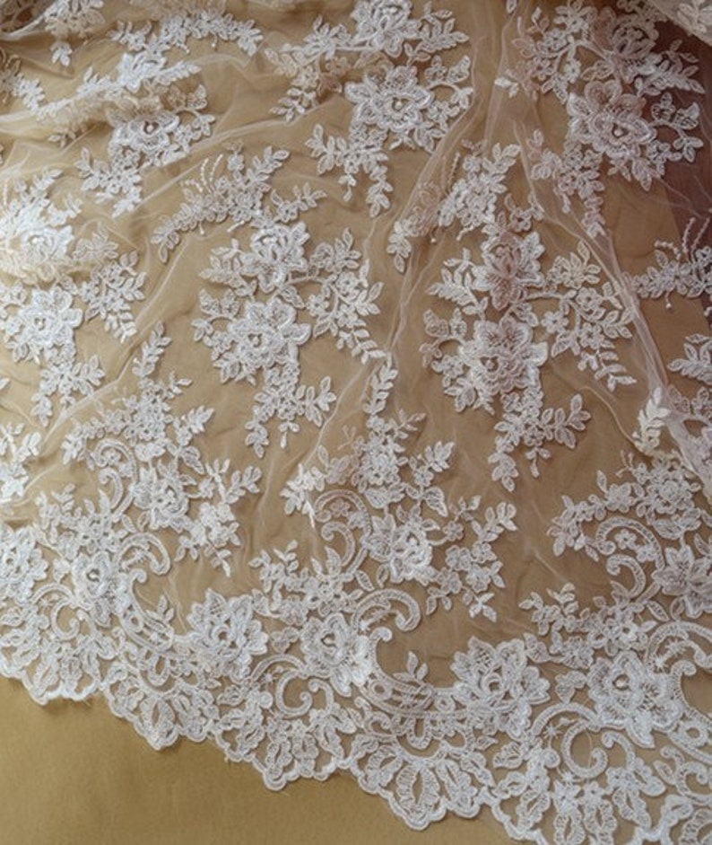 Pure White Bridal Lace Fabric Big White Embroidery Tulle Lace | Etsy