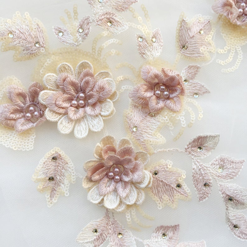 Pink With Purple 3D Applique 3d Flowers Beaded Lace Applique - Etsy