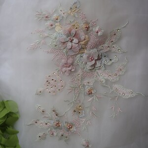 Pastel Pink 3D Flower Applique, Mix Color Embroidery Beaded Lace ...