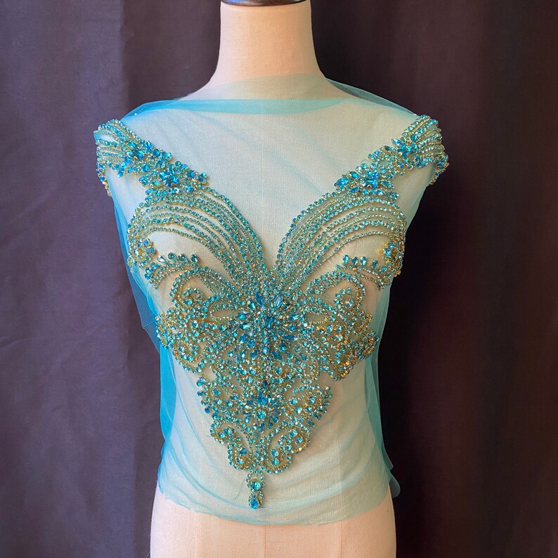 Green Bodice Rhinestone Applique V Collar Front Bodice - Etsy