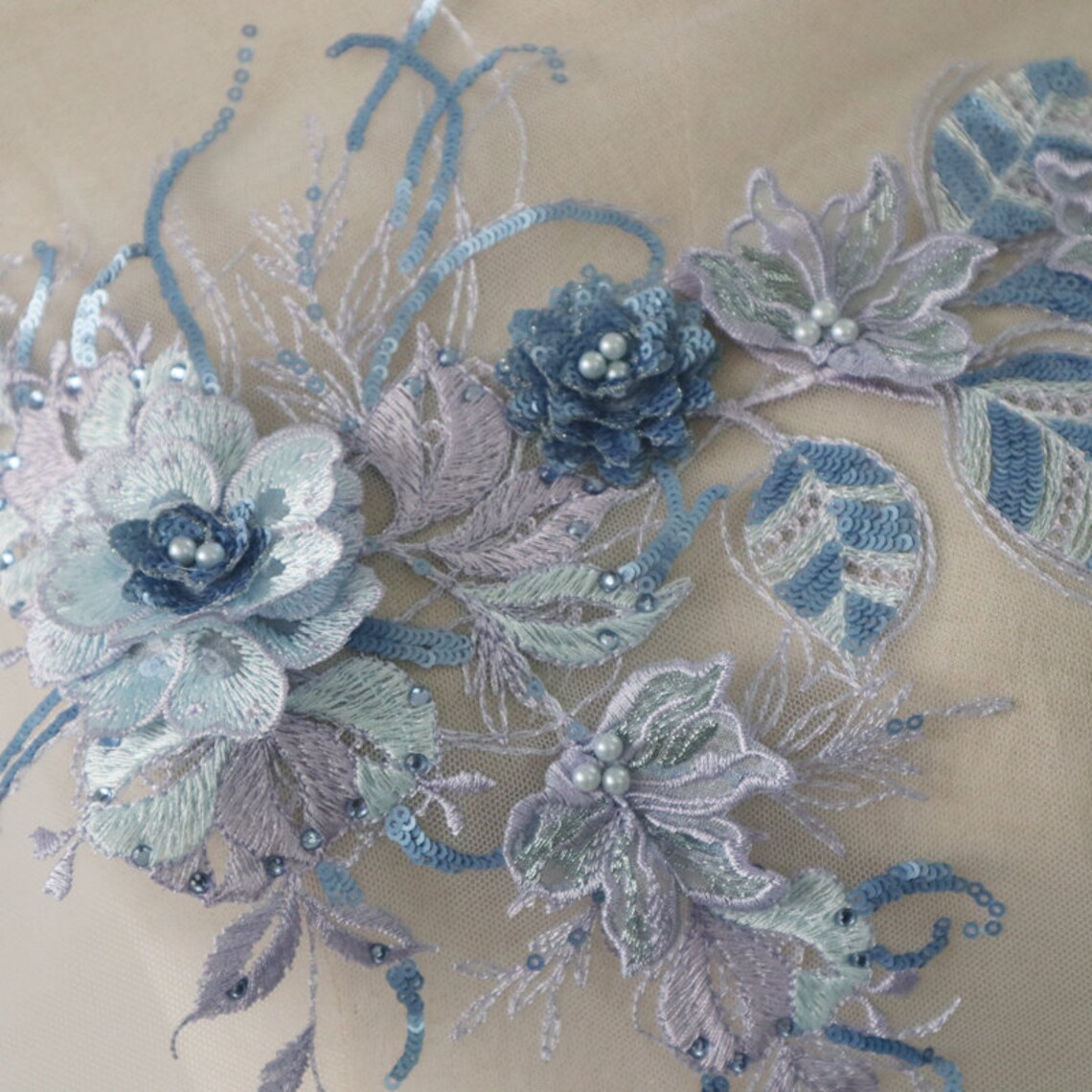 Light Blue 3D Applique 3D Flowers Lace Applique Collar | Etsy