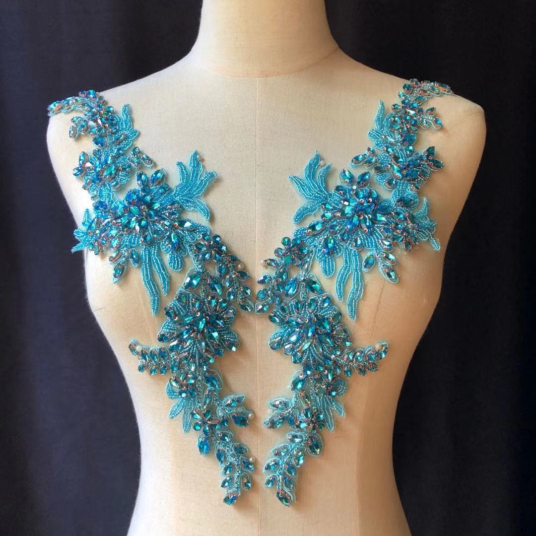 Exquisite Turquoise Blue Rhinestone Applique Crystal Beaded - Etsy