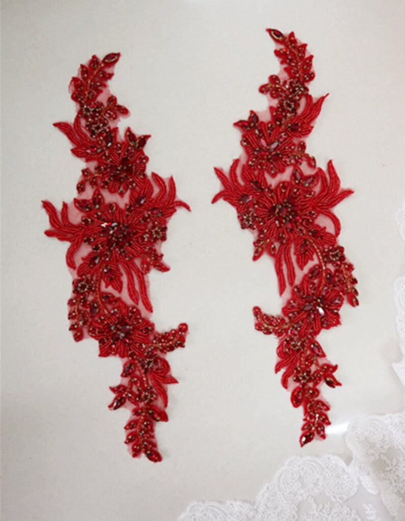 Deluxe Red Rhinestone Applique Pairs Crystal Beaded Motif - Etsy