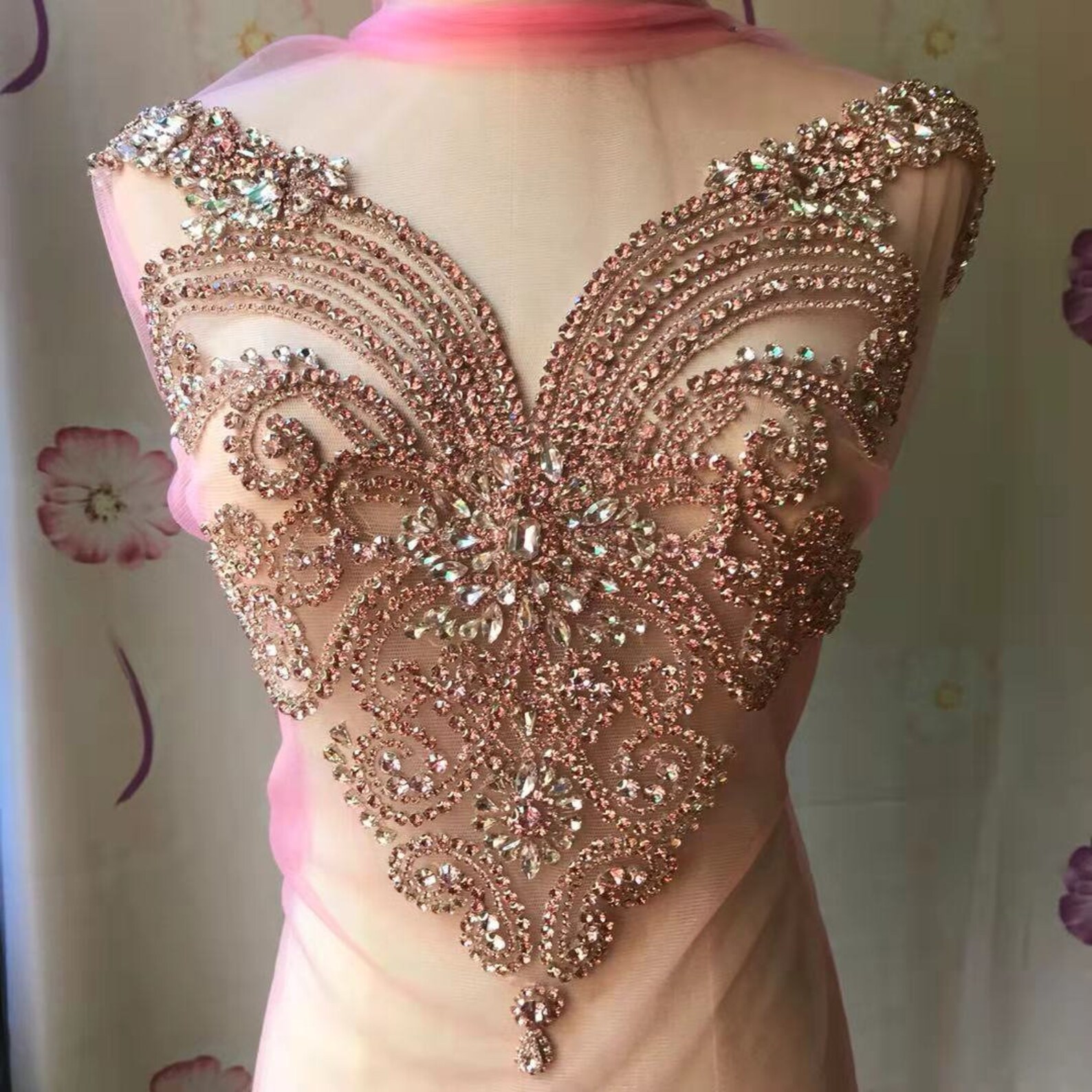 Green Bodice Rhinestone Applique V Collar Front Bodice - Etsy