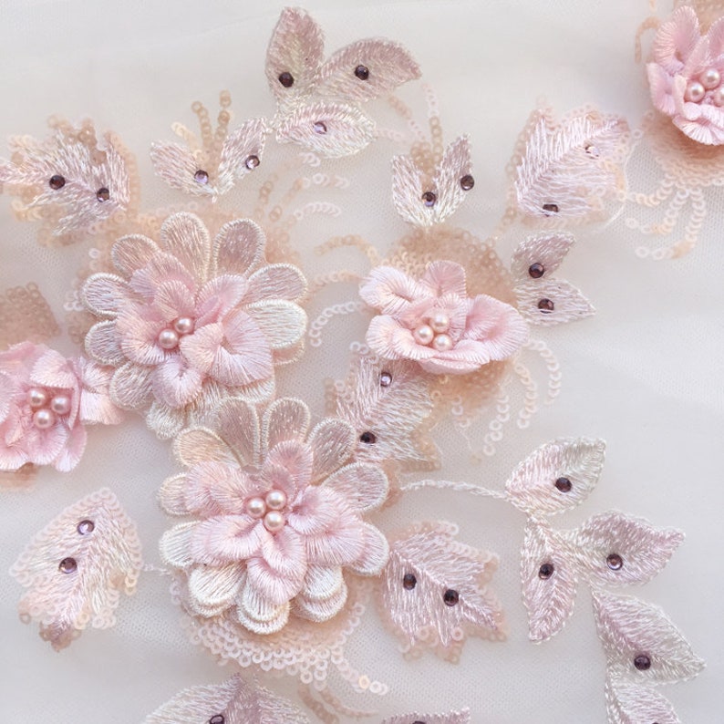 Pink With Purple 3D Applique 3d Flowers Beaded Lace Applique | Etsy