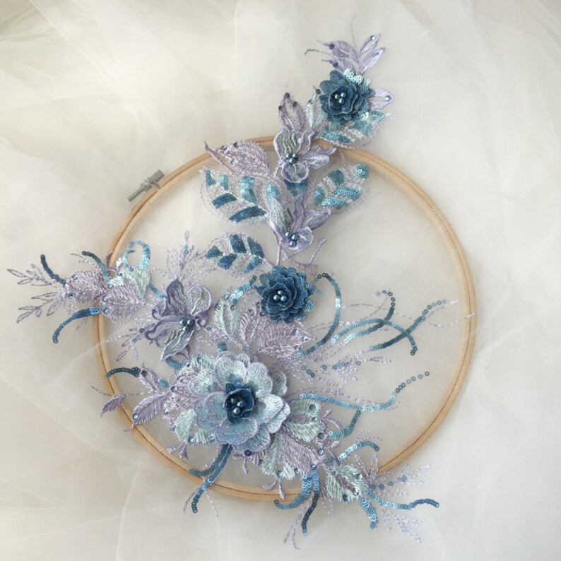 Light Blue 3D Applique 3D Flowers Lace Applique Collar | Etsy