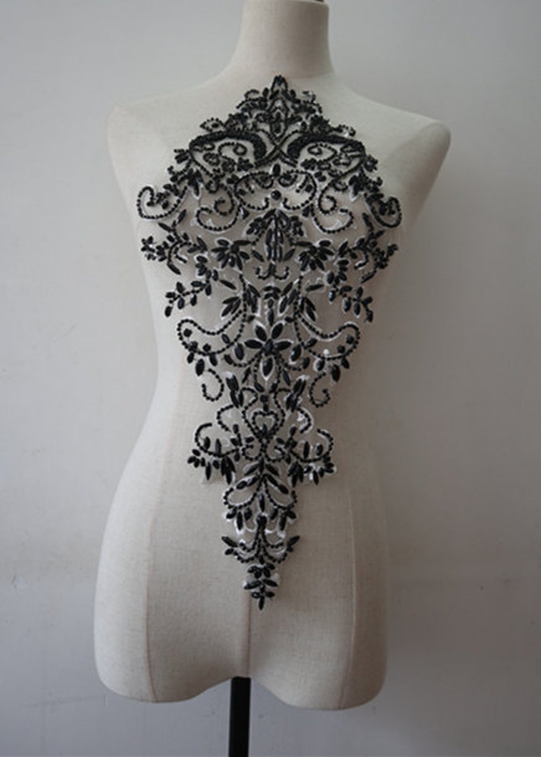 Stunning Black Rhinestone Applique, Crystal Beads Bodice Applique ...
