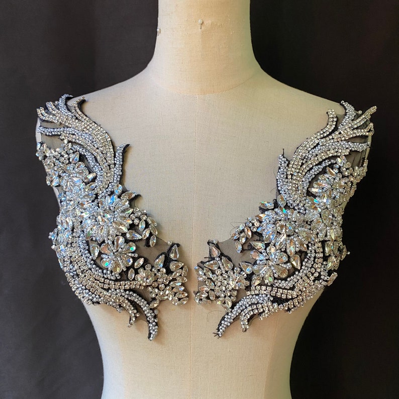 Lake Blue Rhinestone Applique 3d Crystal Beaded Motif Lace - Etsy