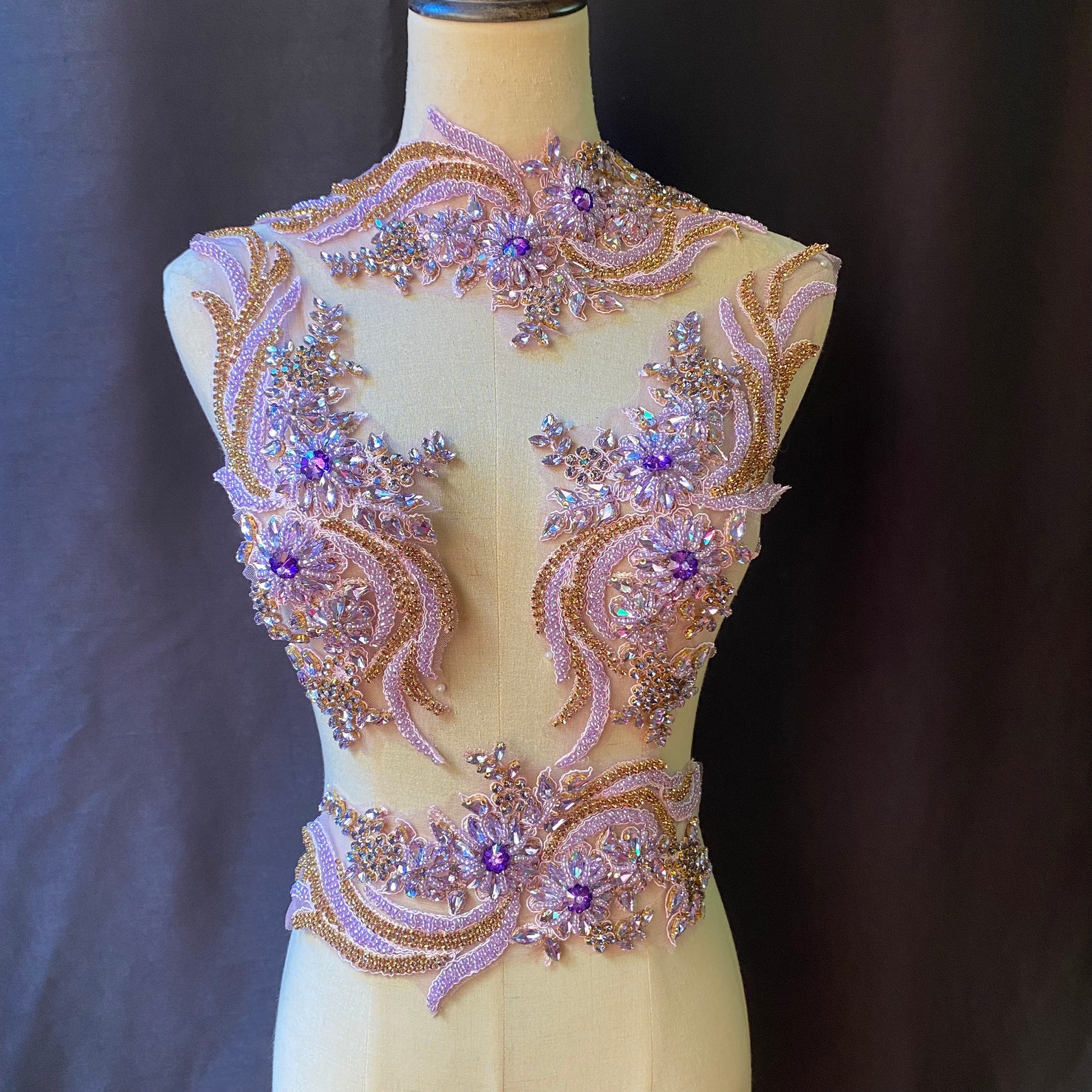 Lake Blue Rhinestone Applique 3d Crystal Beaded Motif Lace - Etsy