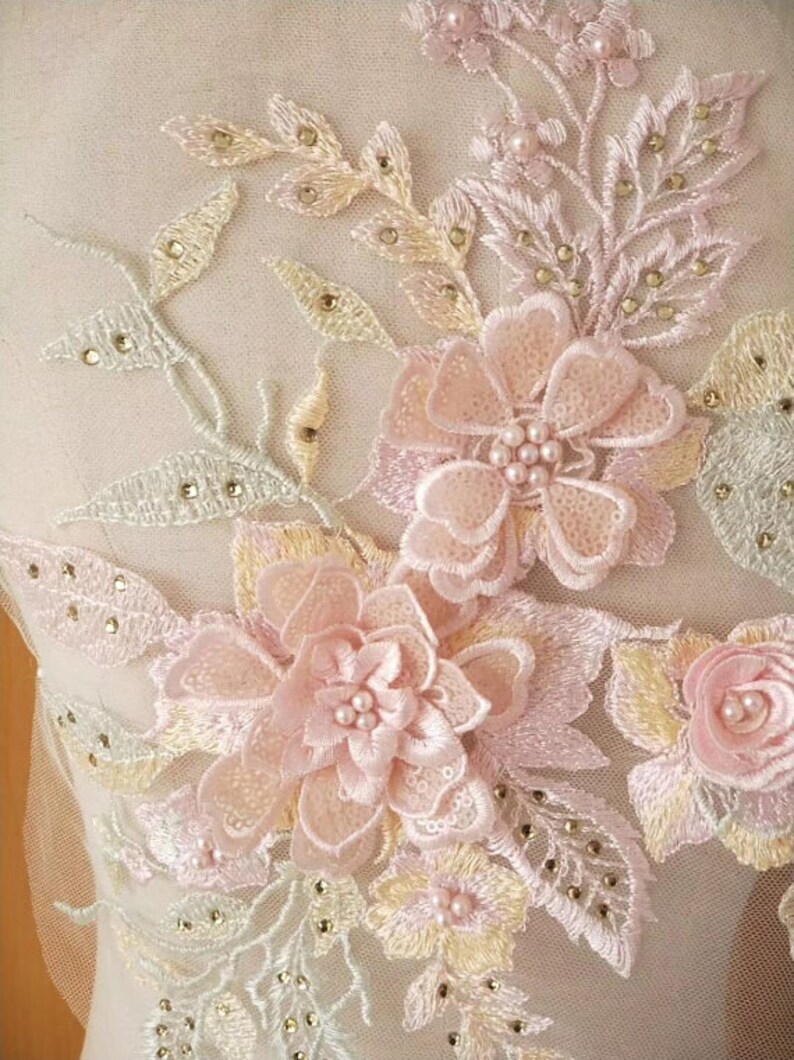 Pastel Pink 3D Flowers Applique 3D Embroidery Beaded Lace - Etsy