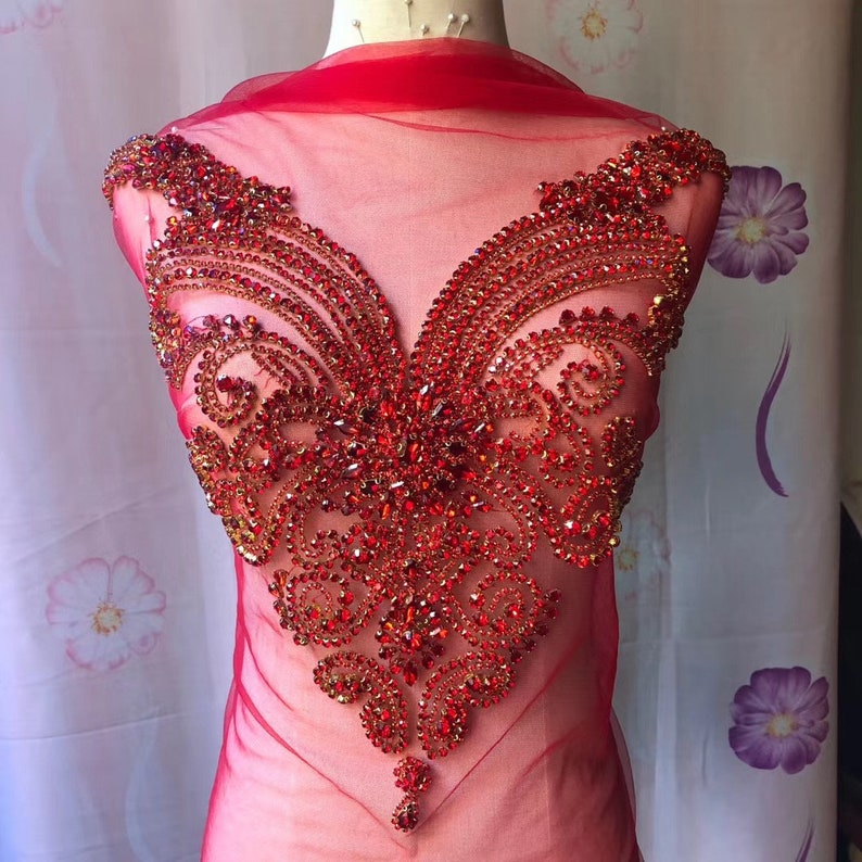 Green Bodice Rhinestone Applique V Collar Front Bodice - Etsy