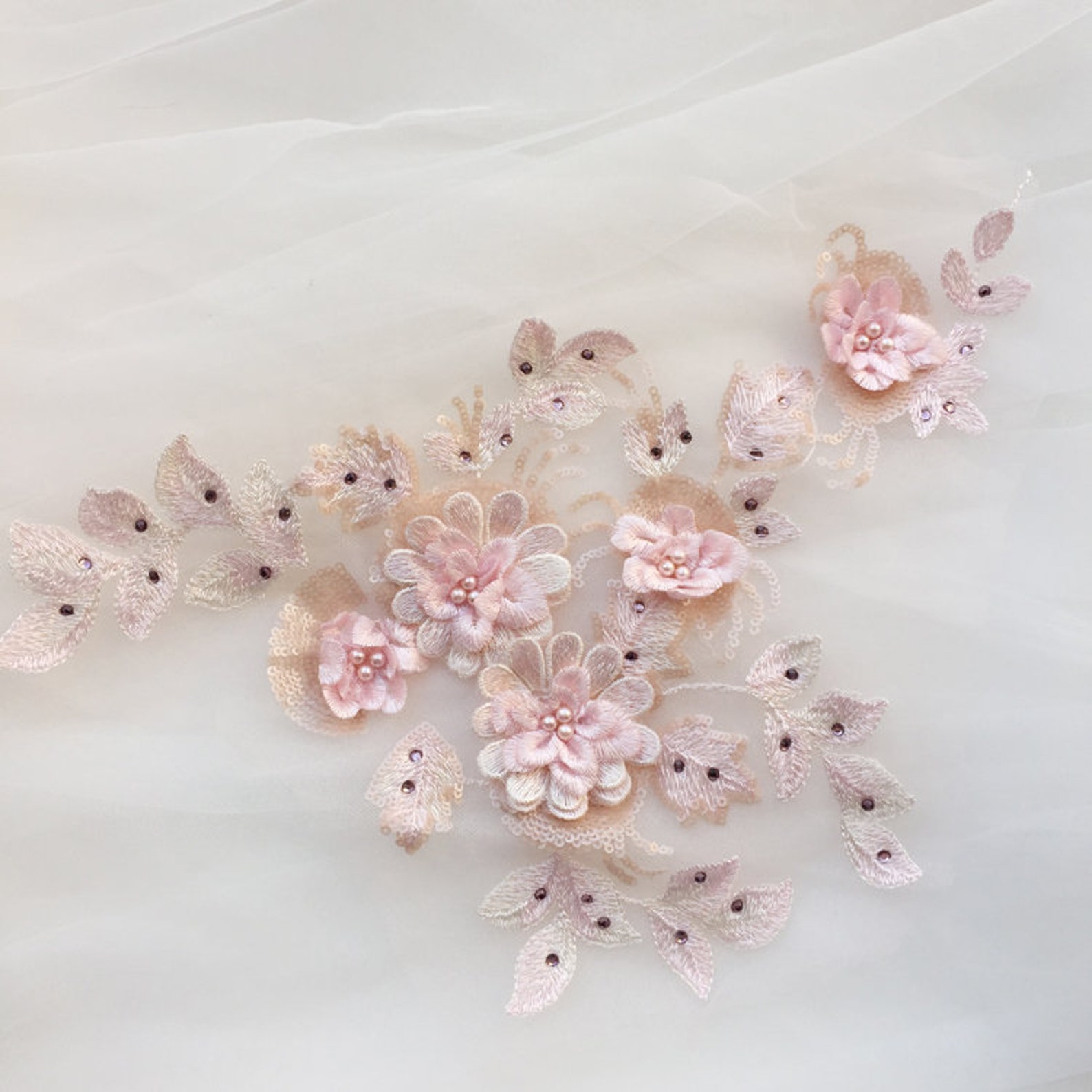Light Pink 3D Applique 3d Flowers Beaded Lace Applique for - Etsy