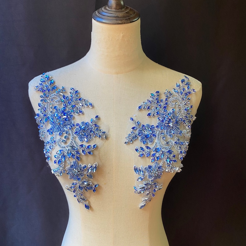 Royal Blue Rhinestone Applique Blue Encrusted Crystal Beaded - Etsy