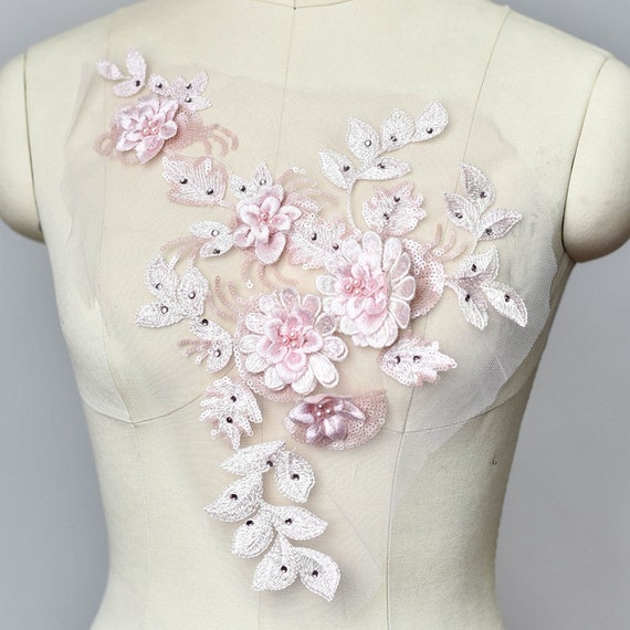 Light Pink 3D Applique 3d Flowers Beaded Lace Applique for - Etsy