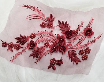 Dark Red 3D Flower by the Piece Vintage Flower Appliques - Etsy