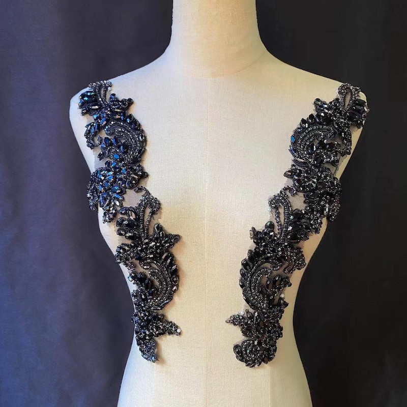 Black Beaded Applique - Etsy
