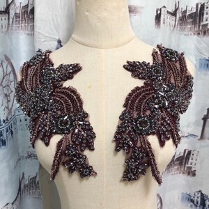 Hot Pink Rhinestone Applique, Handmade Crystal Beaded Motif Lace Pair ...