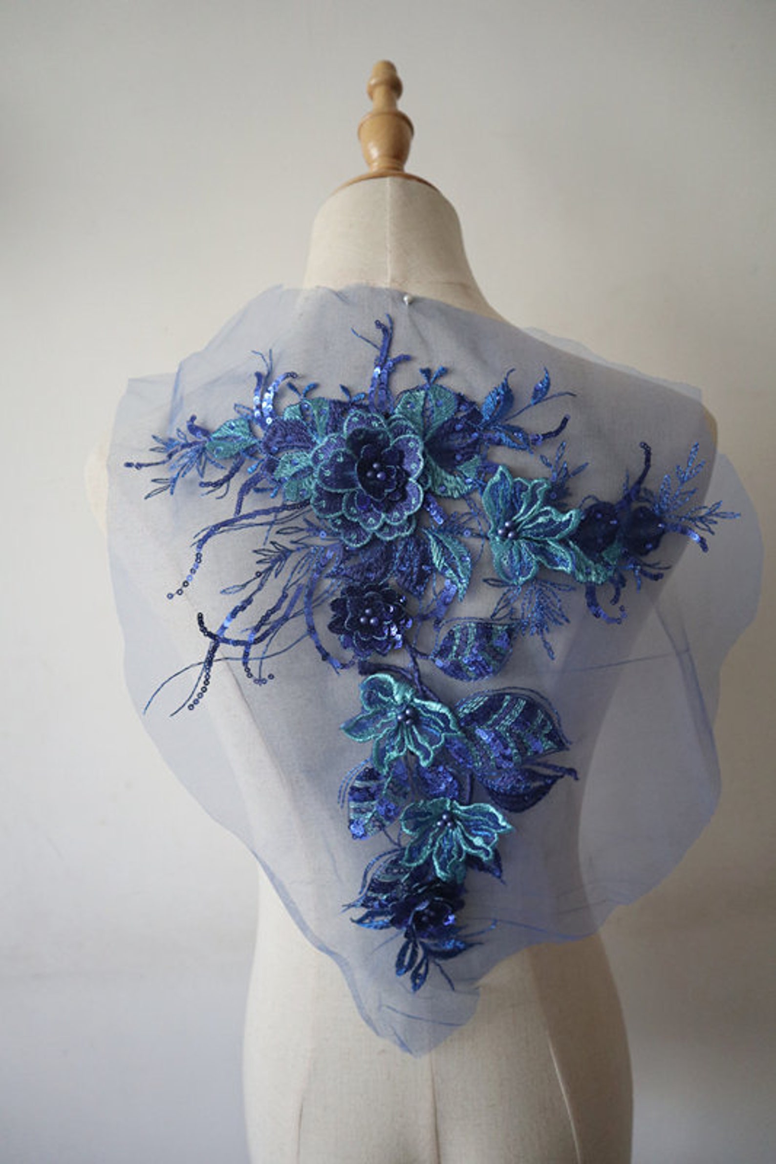 Light Blue 3D Applique 3D Flowers Lace Applique Collar | Etsy